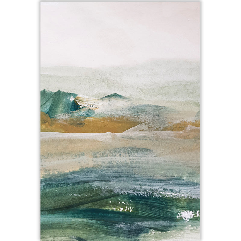Abstract Landscape Canvas Print | Jade Green, Tan and Grey