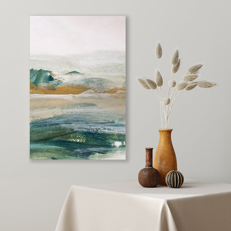 Abstract Landscape Canvas Print | Jade Green, Tan and Grey